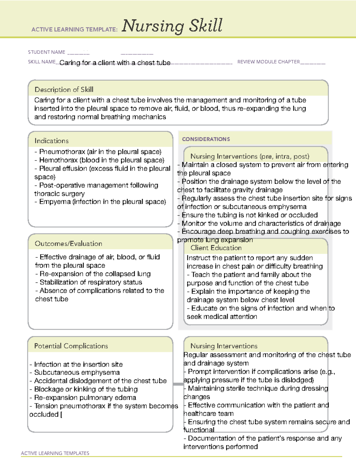 Chest Tube Management: Active Learning Template for ATI Nursing - Studocu