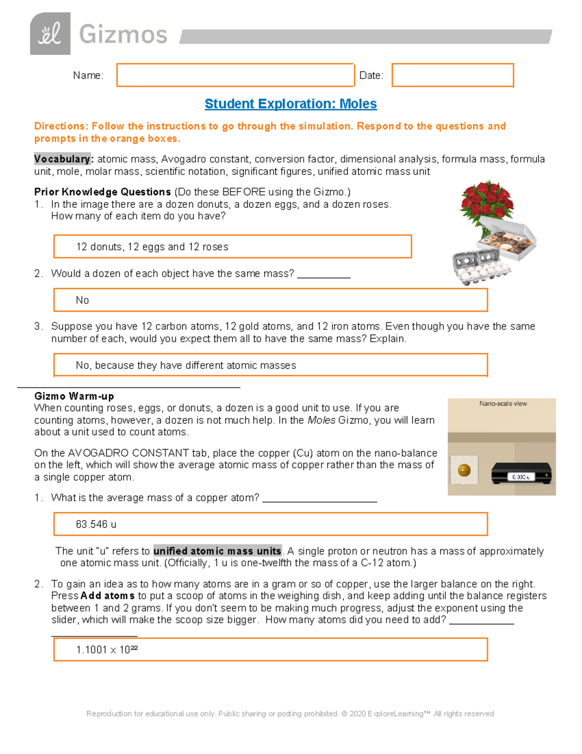3.1 Moles Gizmo Activity Guide: Concepts & Calculations - Studocu