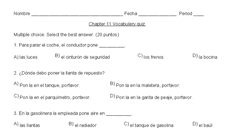 Vocab Quiz Chapter 11 (20 Pts) - Multiple Choice & Descriptive Task ...