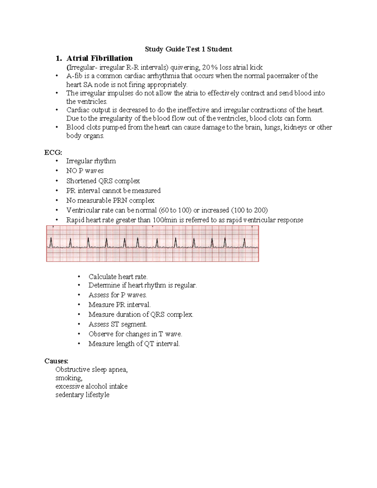 Atrial Fibrillation Study Guide: Key Concepts for Test 1 - Studocu
