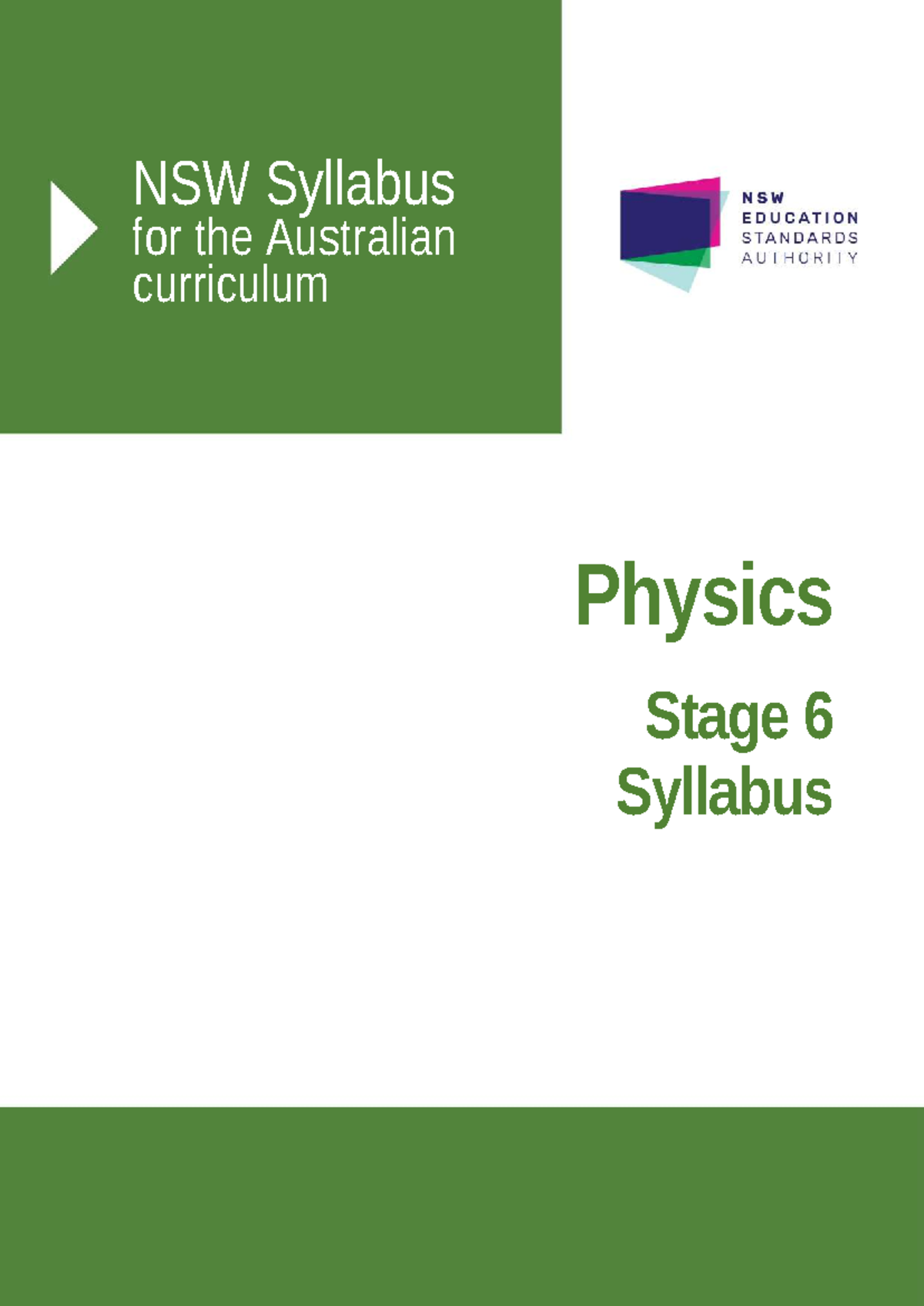 Physics Stage 6 Syllabus Overview and Key Details - Studocu