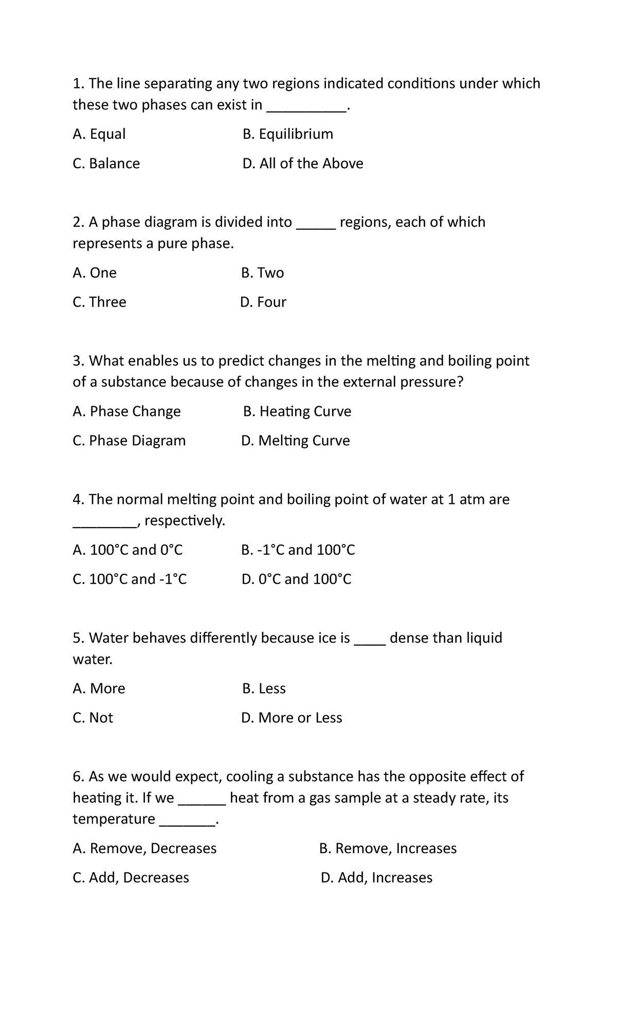 Gen Chem 2 - Practice Quiz on Phase Diagrams and States of Matter - Studocu