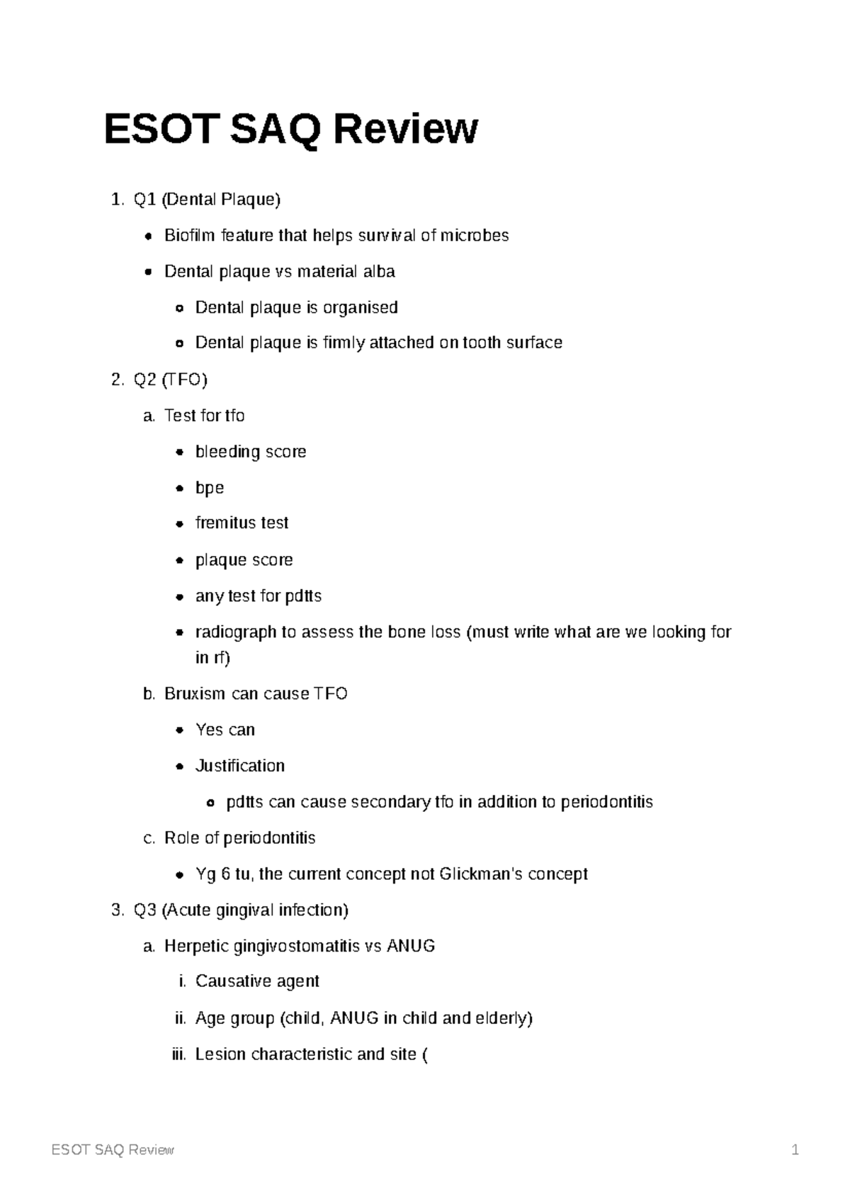 Periodontology SEQ Review: End Semester Short Essay Qs Analysis - Studocu