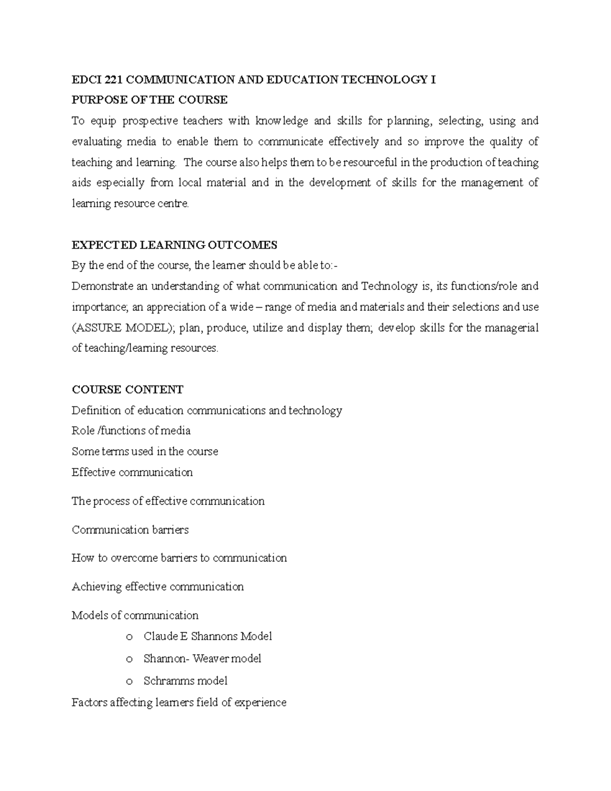 EDCI 221 Final Exam Notes on Communication & Education Technology - Studocu