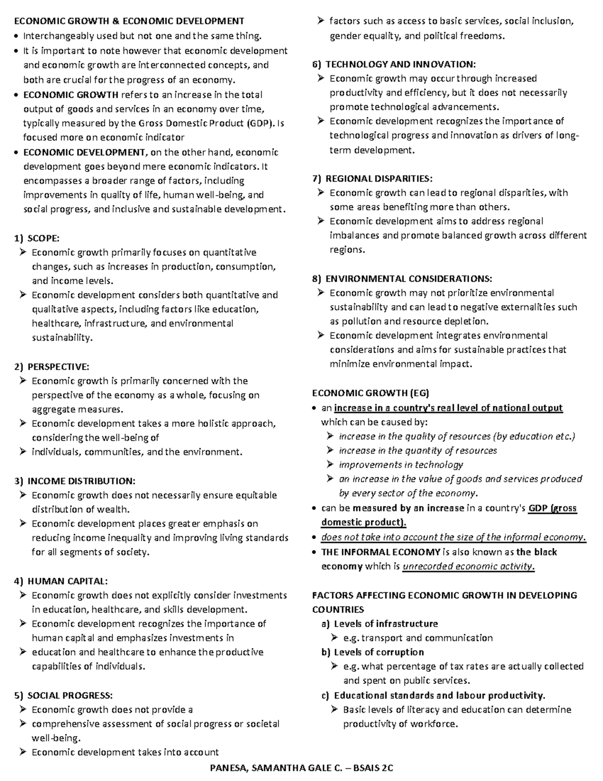 Economic Development vs. Economic Growth: Key Concepts Explained - Studocu