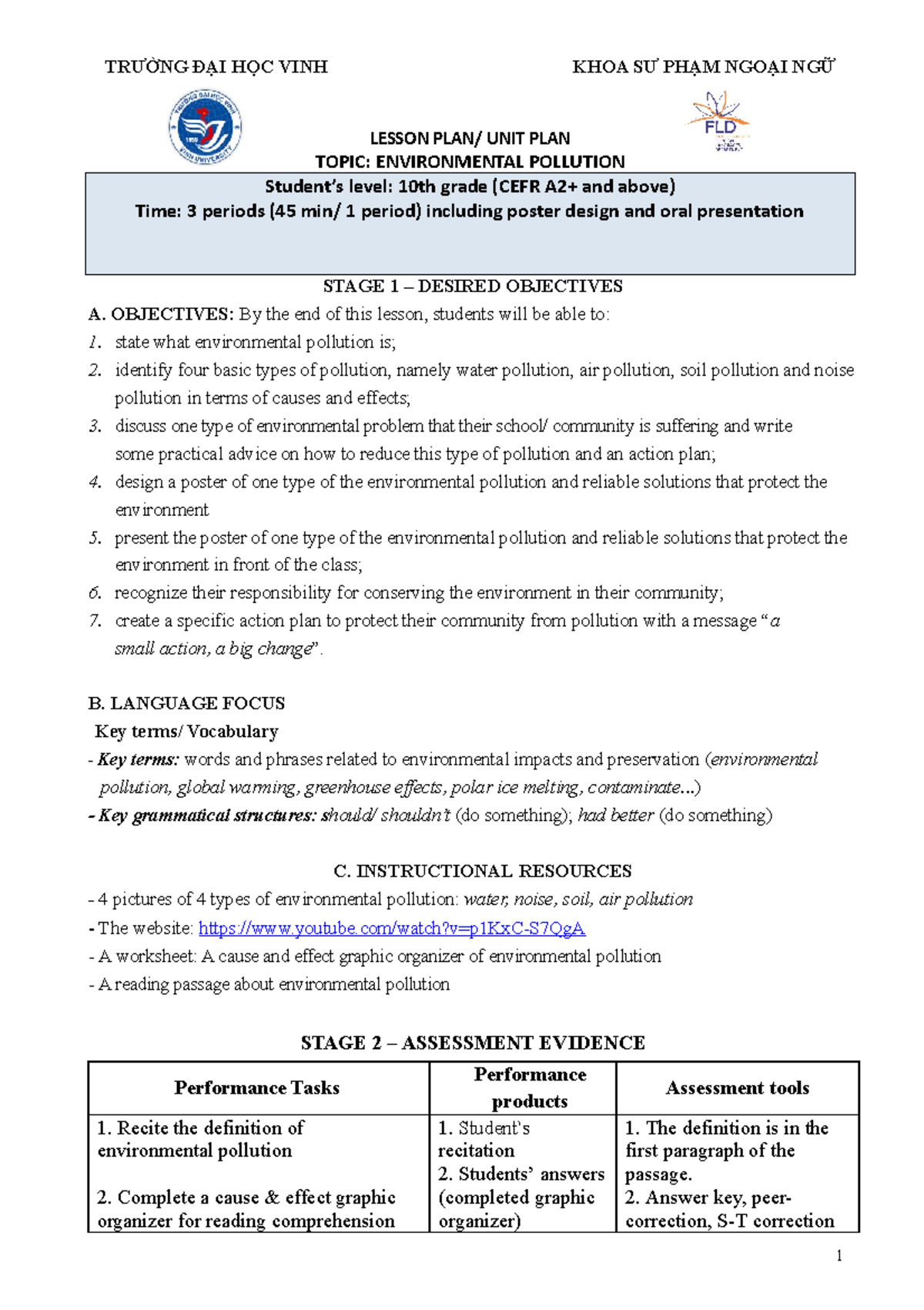 3.4.Handout 4 Ub D sample environmental pollution (3 stages) - 1 LESSON ...
