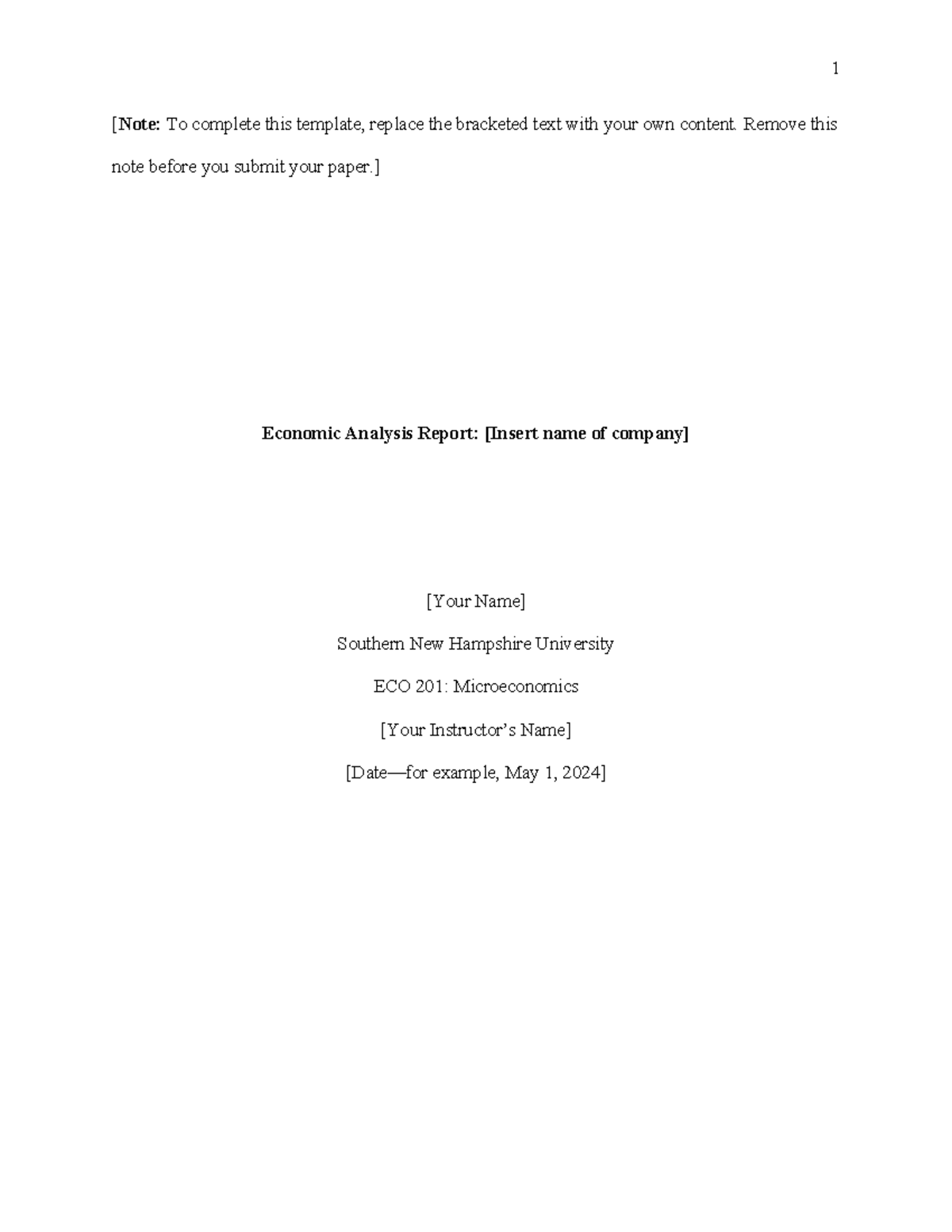 ECO 201 Economic Analysis Project Template for Business Report - Studocu