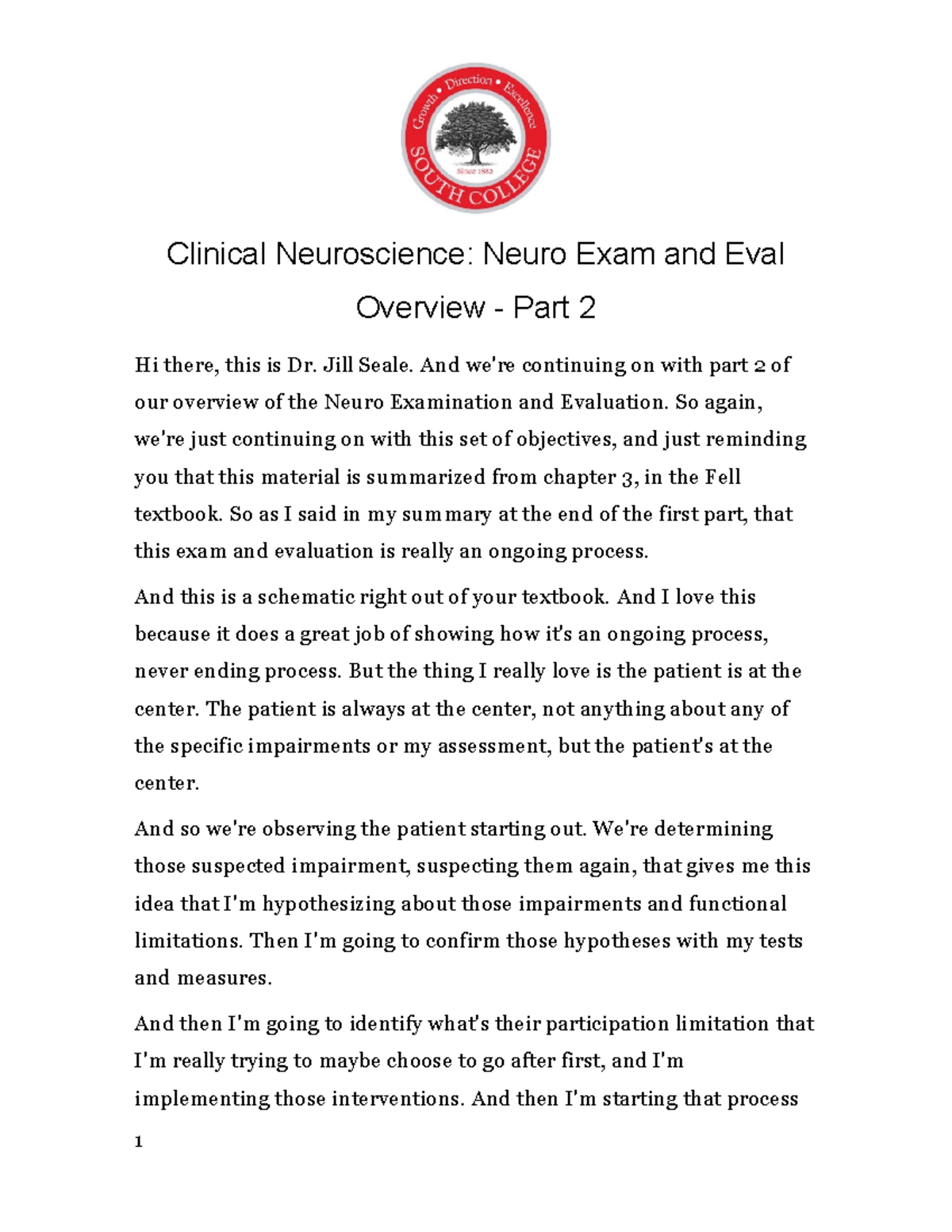 Neuro Exam & Eval Overview Part 2: Clinical Insights (Course Code: CNS ...