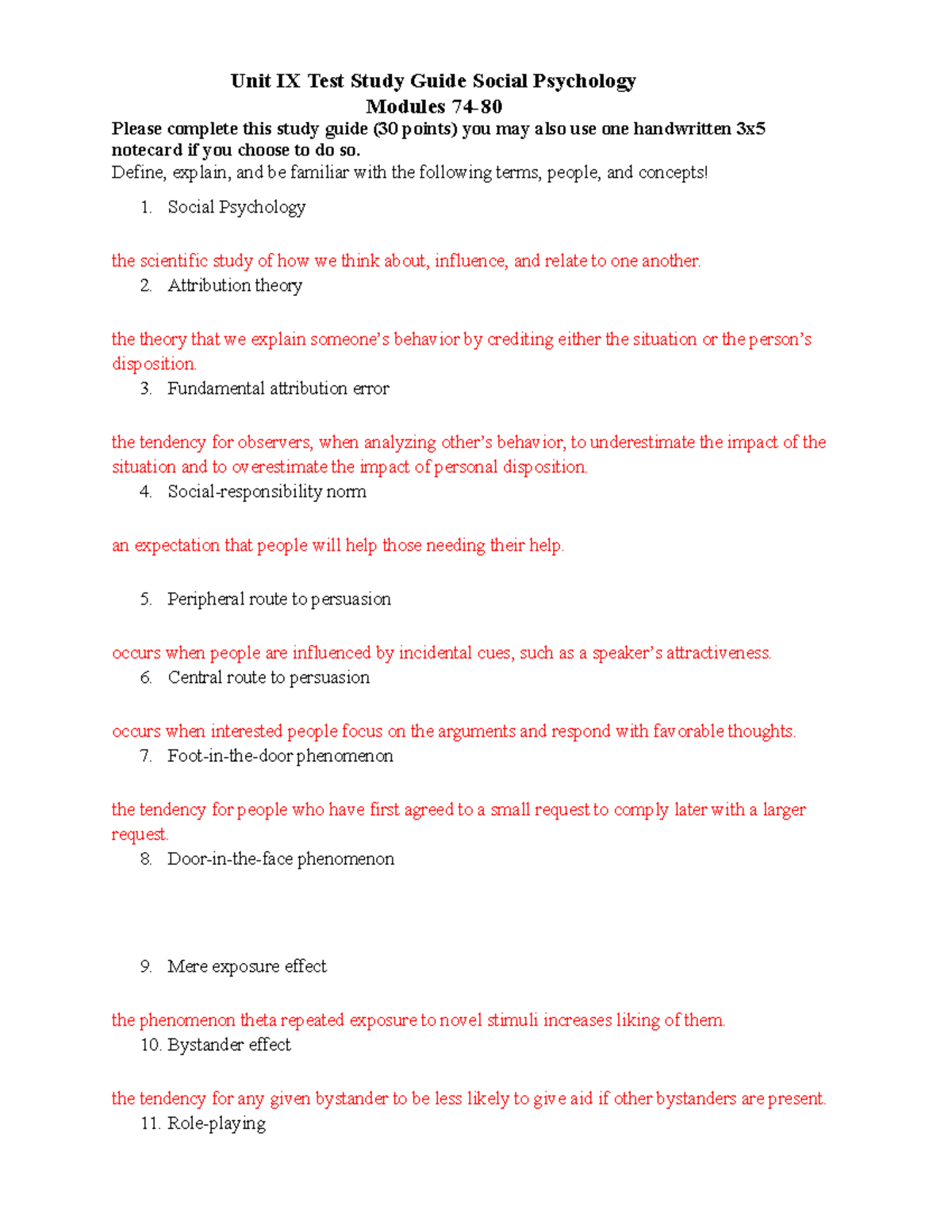 AP Psychology Unit 9 Study Guide: Social Psychology Concepts - Studocu