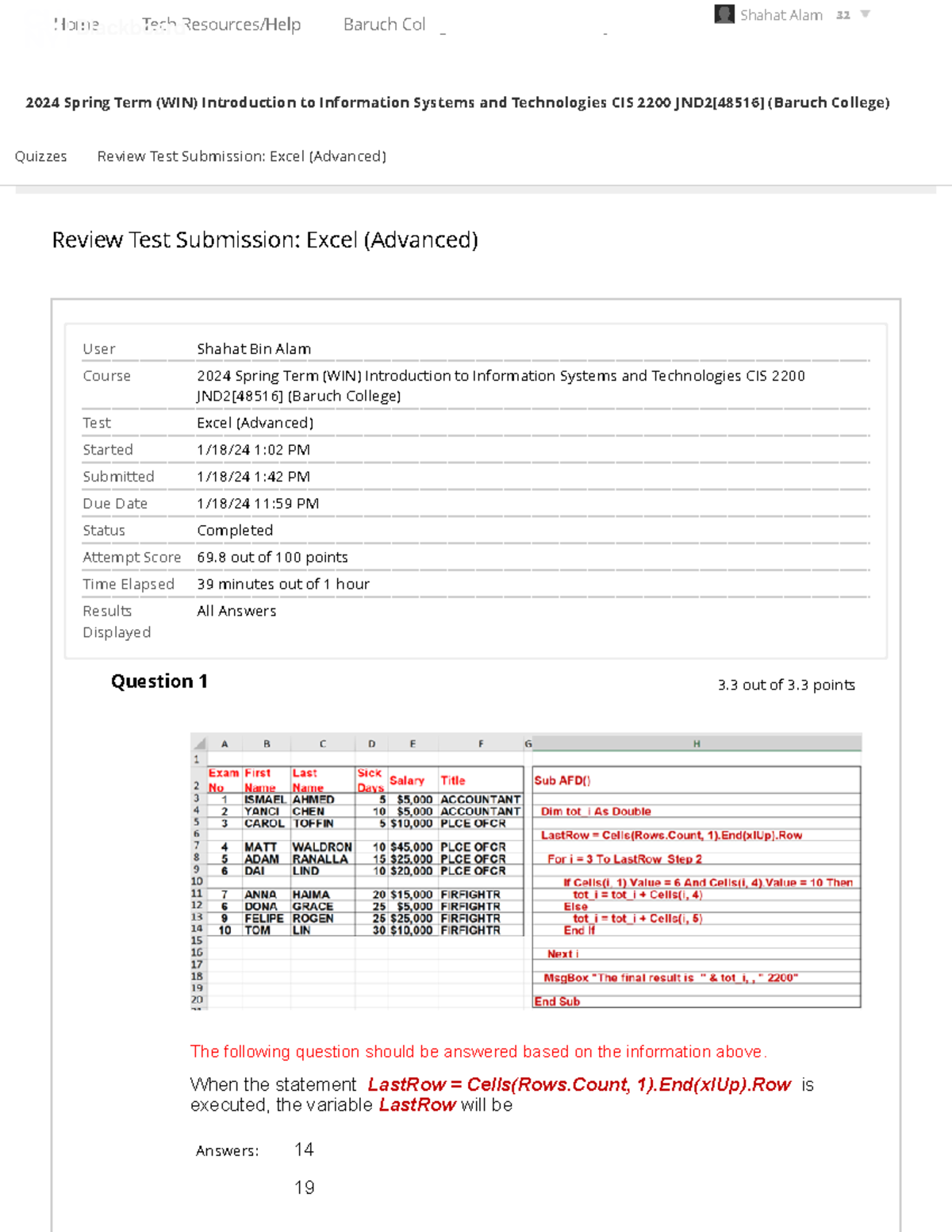CIS 2200 Excel Technical Quiz Review - Spring 2024 - Studocu