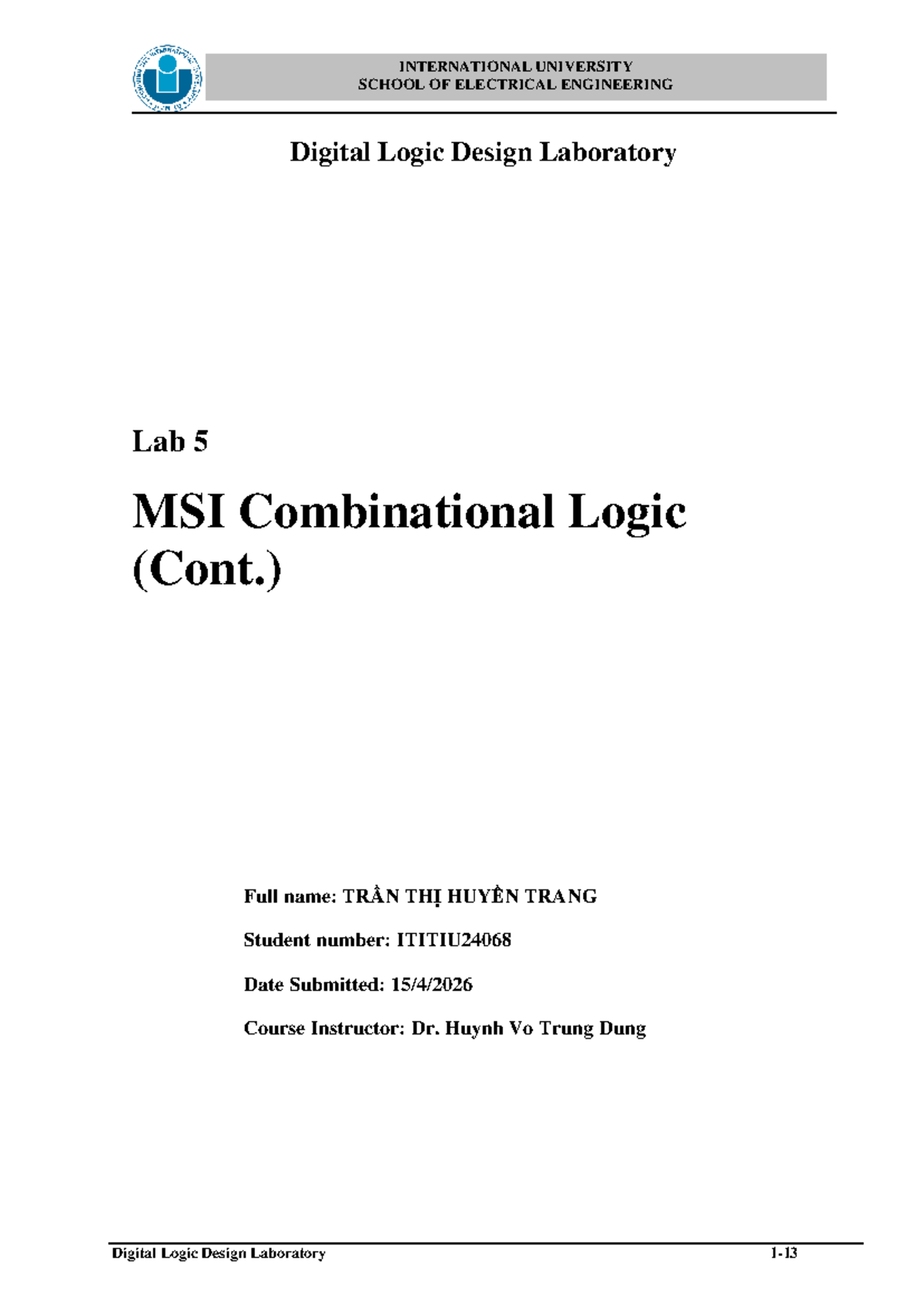 Lab 5: MSI Combinational Logic Design - Digital Logic Lab (ITITIU24068 ...