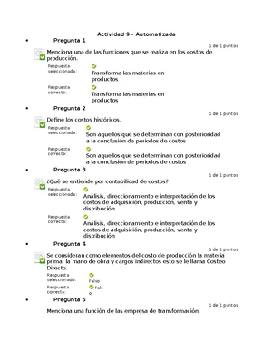 A# 9 Automatizada - Actividad 9 – Automatizada Pregunta 1 1 de 1 puntos Menciona una de las ...