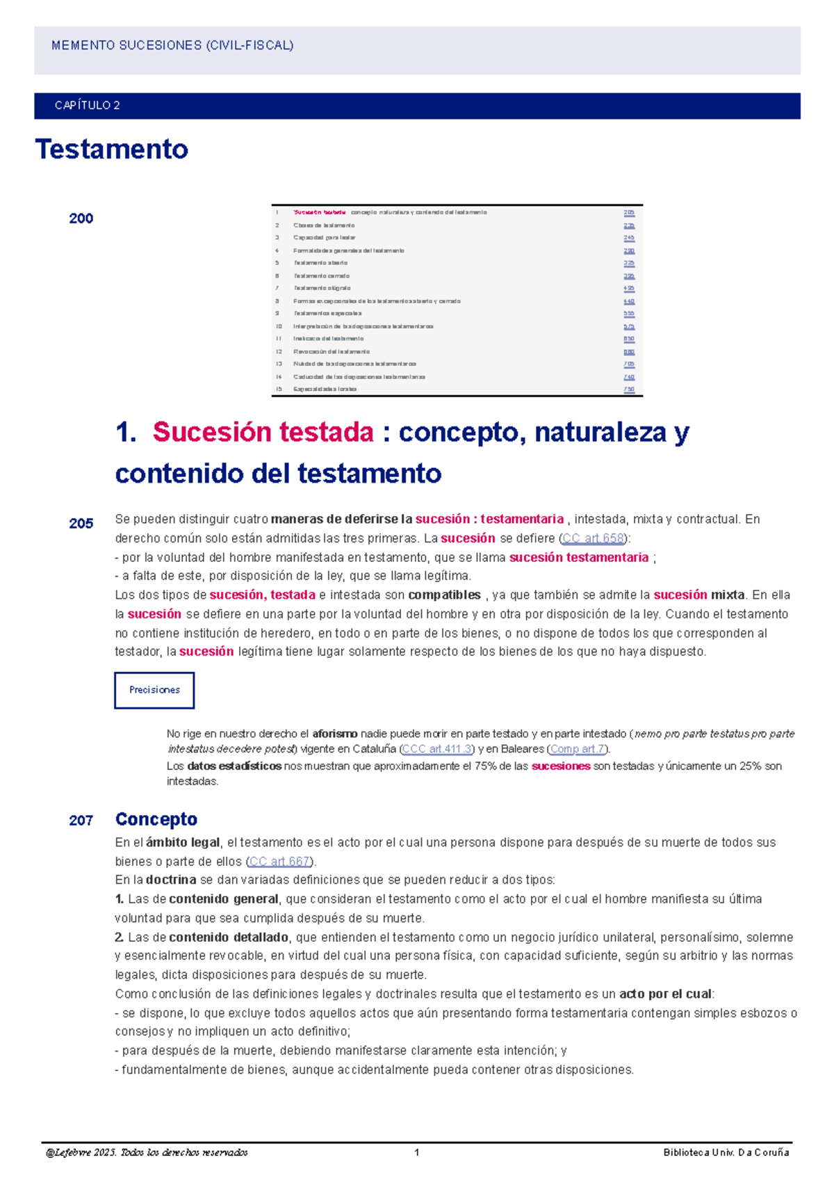 MEMENTO SUCESIONES CAPÍTULO 2: Testamento y Sucesión Testada en Derecho ...