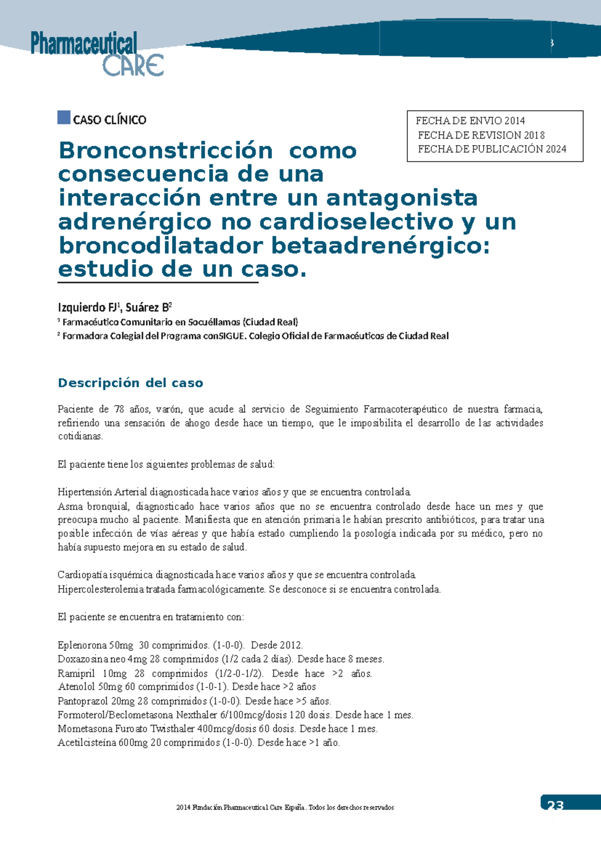 Pharm Care Esp. 16(6): Caso Clínico sobre Broncoconstricción y ...