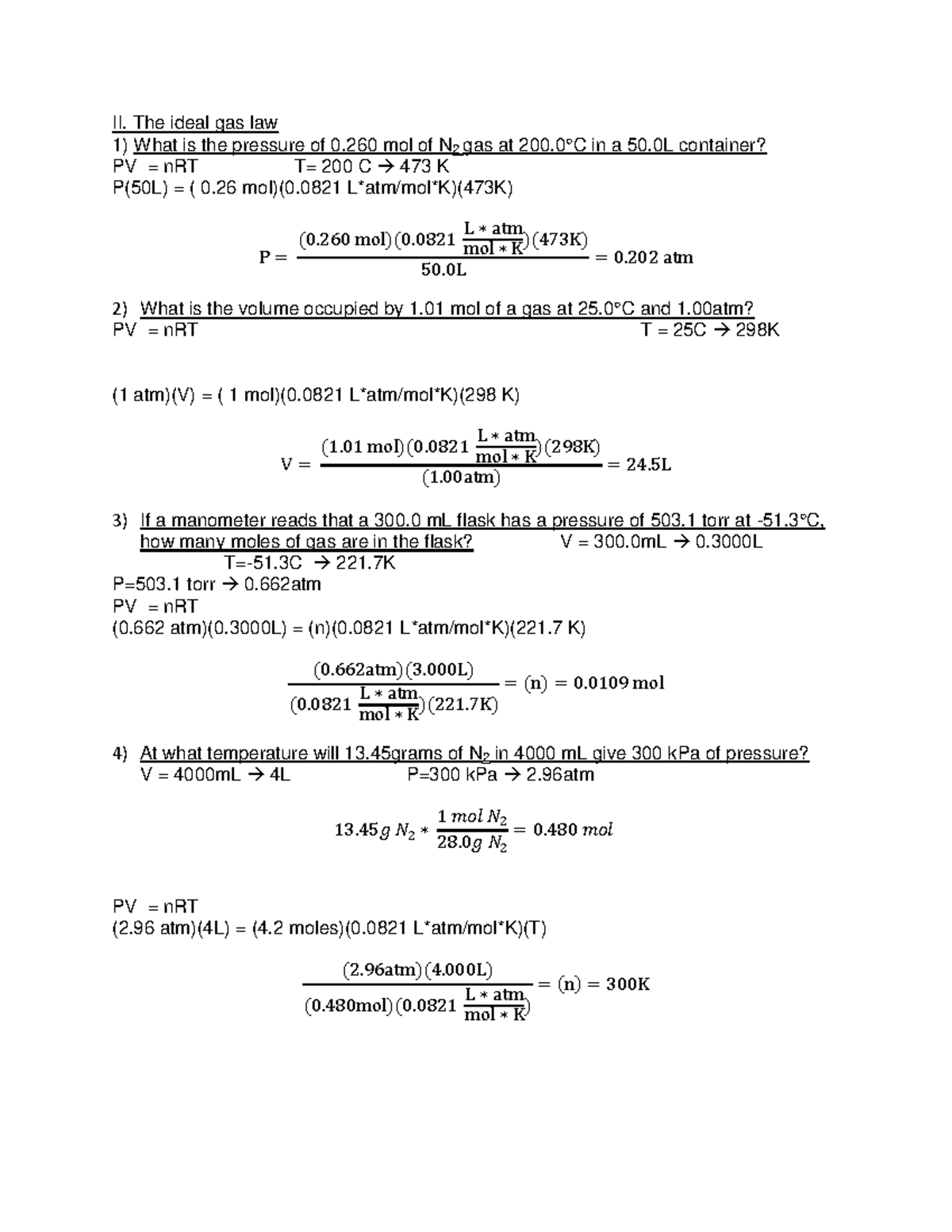 Ideal Gas Law Practice Problems & Solutions (Chem 101) - Studocu