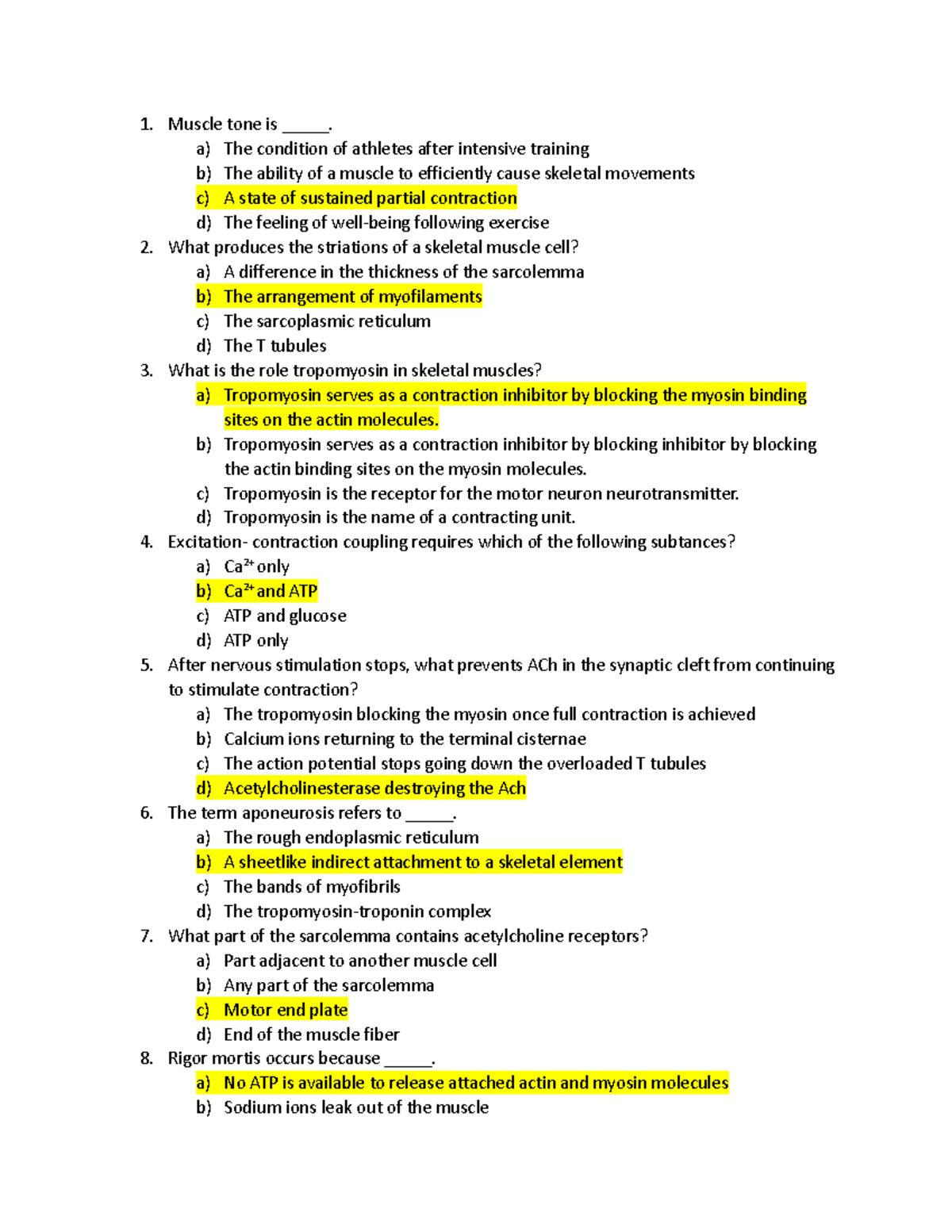 Muscle Exam Practice Questions: Key Concepts and Review - Studocu