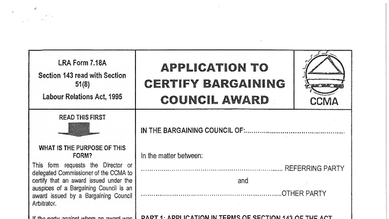 LRA Form 7.18A Application for Certification of Bargaining Award - Studocu