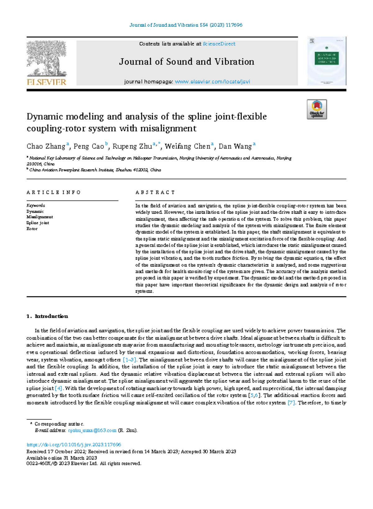 Dynamic Modeling and Analysis of Spline Systems with Misalignment in ...