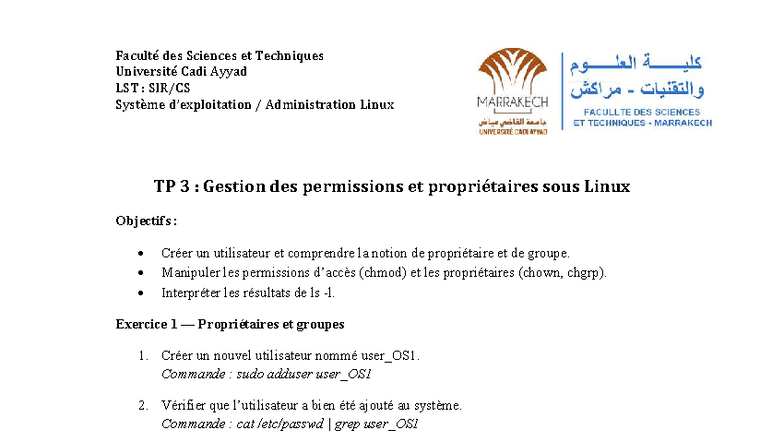 TP3 : Gestion des Permissions et Propriétaires sous Linux - Studocu