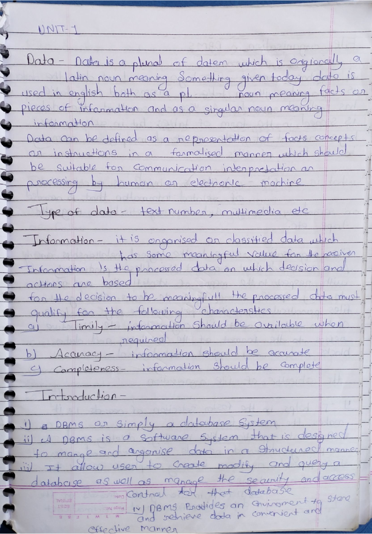 Dbms Pdf For Database Management System Data Data Is A Plural Of Datem Which Is Originally A