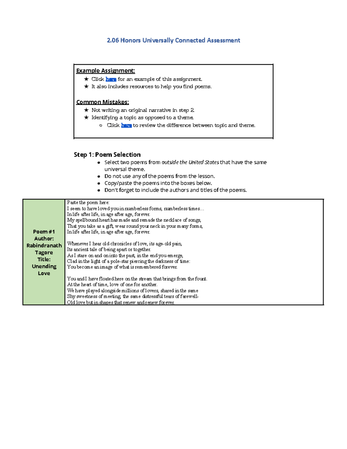 2.06 Honors Universally Connected Assessment: Poem Analysis & Narrative ...