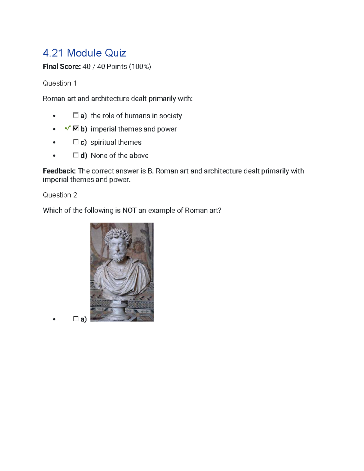 4.21 Module Four Quiz: Roman Art & Architecture Insights - Studocu