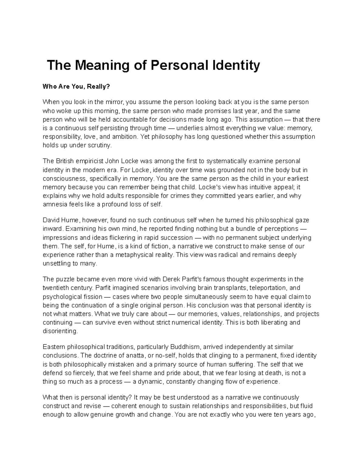 PHIL 101: Exploring Personal Identity and the Self - Studocu