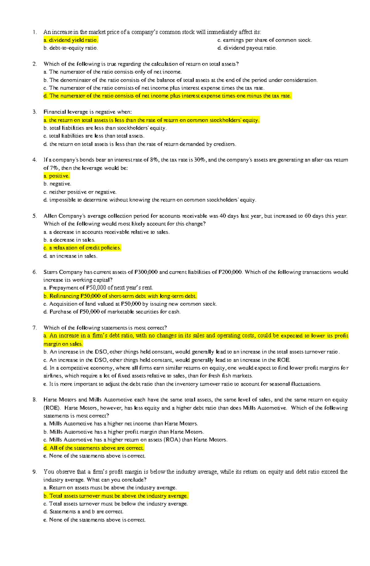 Financial Analysis Study Guide (FIN 101) - Key Concepts & Problems - Studocu