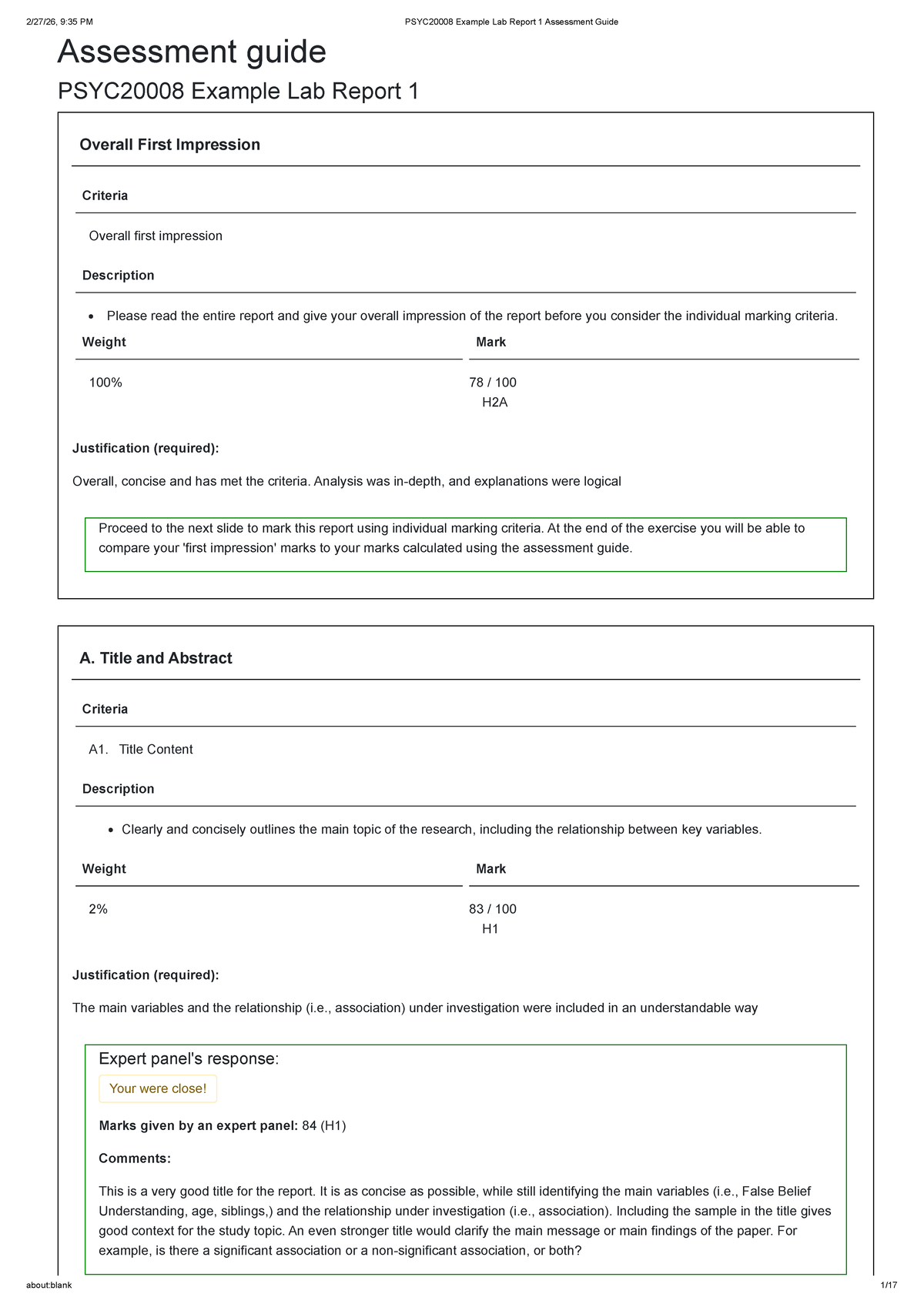 Example Lab Report 1 Assessment Guide (H1) - Studocu