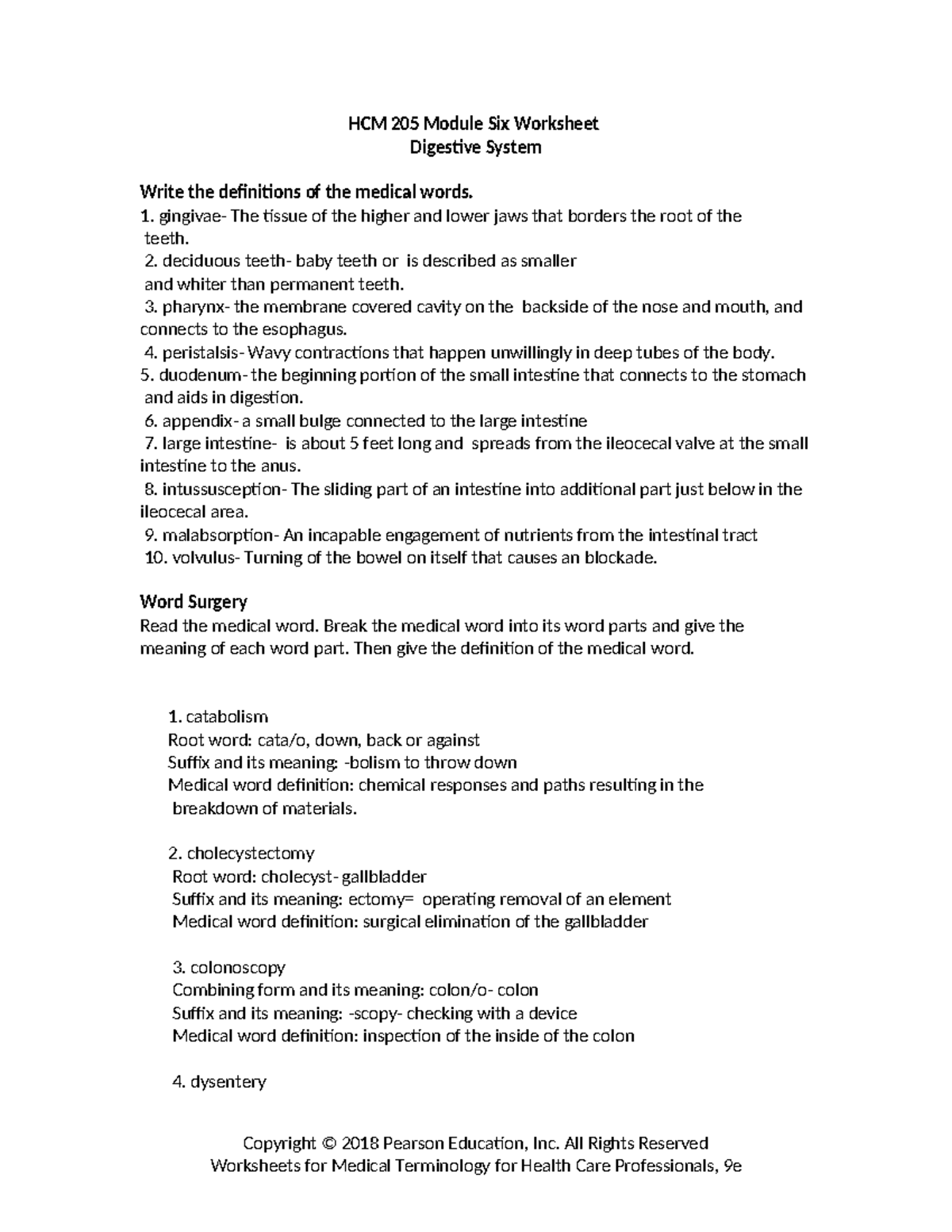 HCM 205 Module Six Worksheet: Digestive System Terminology - Studocu