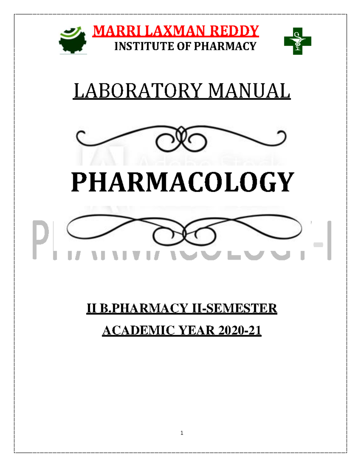 Pharmacology I Lab Manual (II B II-Sem 2020-21) - Experimental Studies ...
