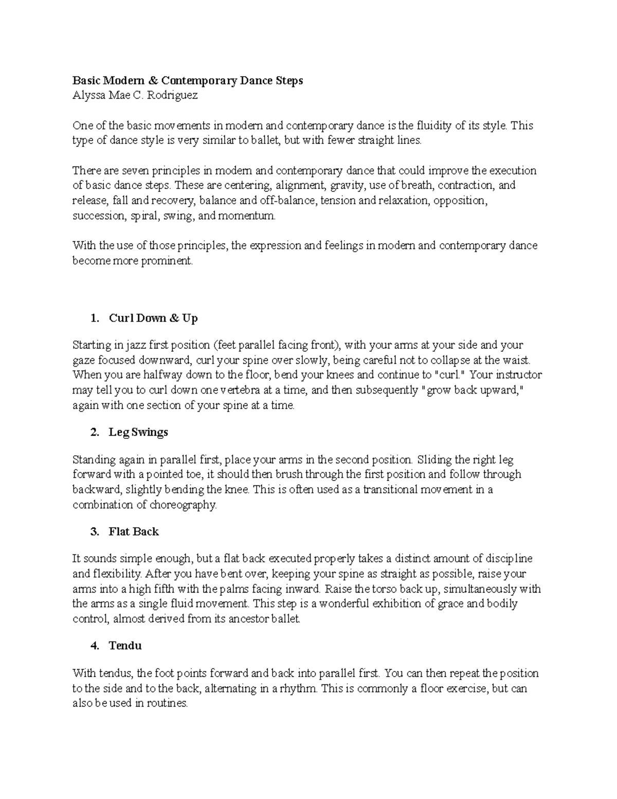 Basic Modern Dance Steps: Principles and Movements for Beginners - Studocu