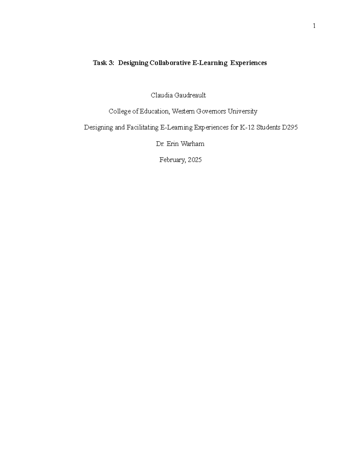 Task 3 collaborative K-12 e-learning - Task 3: Designing Collaborative ...