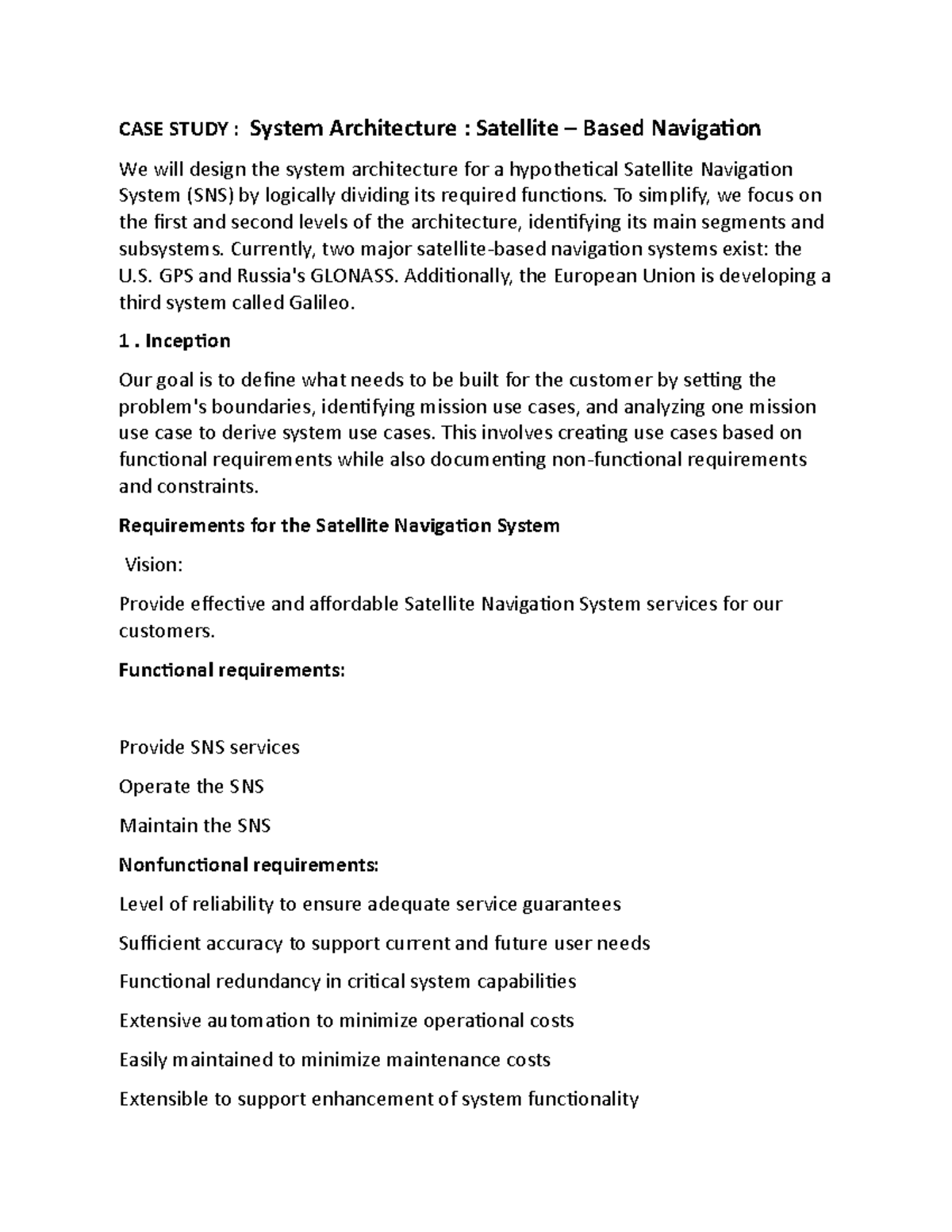 Unit 1 Case Study - System Architecture for Satellite Navigation (OOAD ...