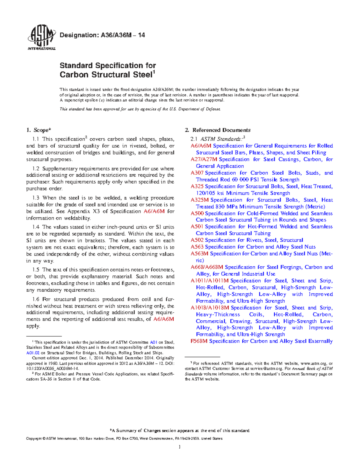 ASTM A36/A36M-14 Standard Specification for Carbon Structural Steel ...