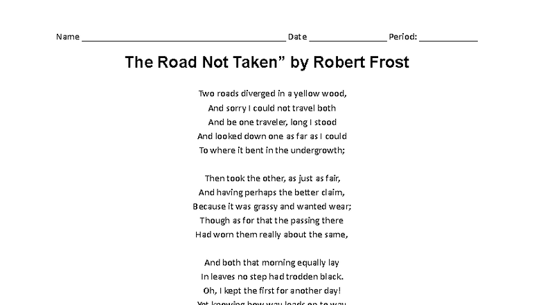 The Road Not Taken CP: Analysis and Paraphrase of Frost's Poem - Studocu
