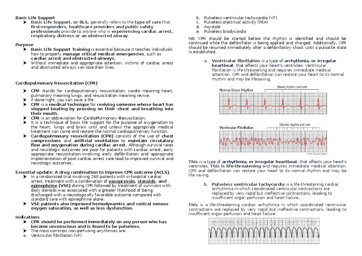 Midterm Study Guide NCM 112: Basic Life Support (CPR & AED) - Studocu