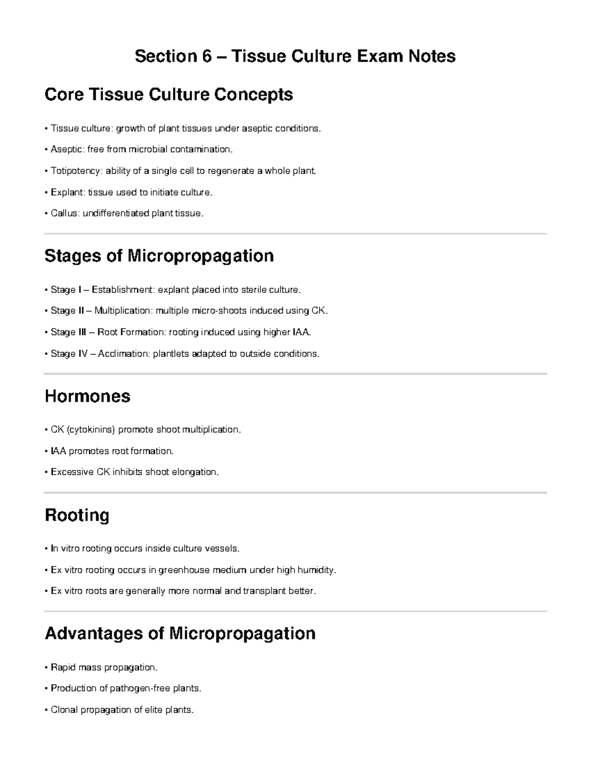 Section 6 - Tissue Culture Exam Notes: Key Concepts & Micropropagation ...