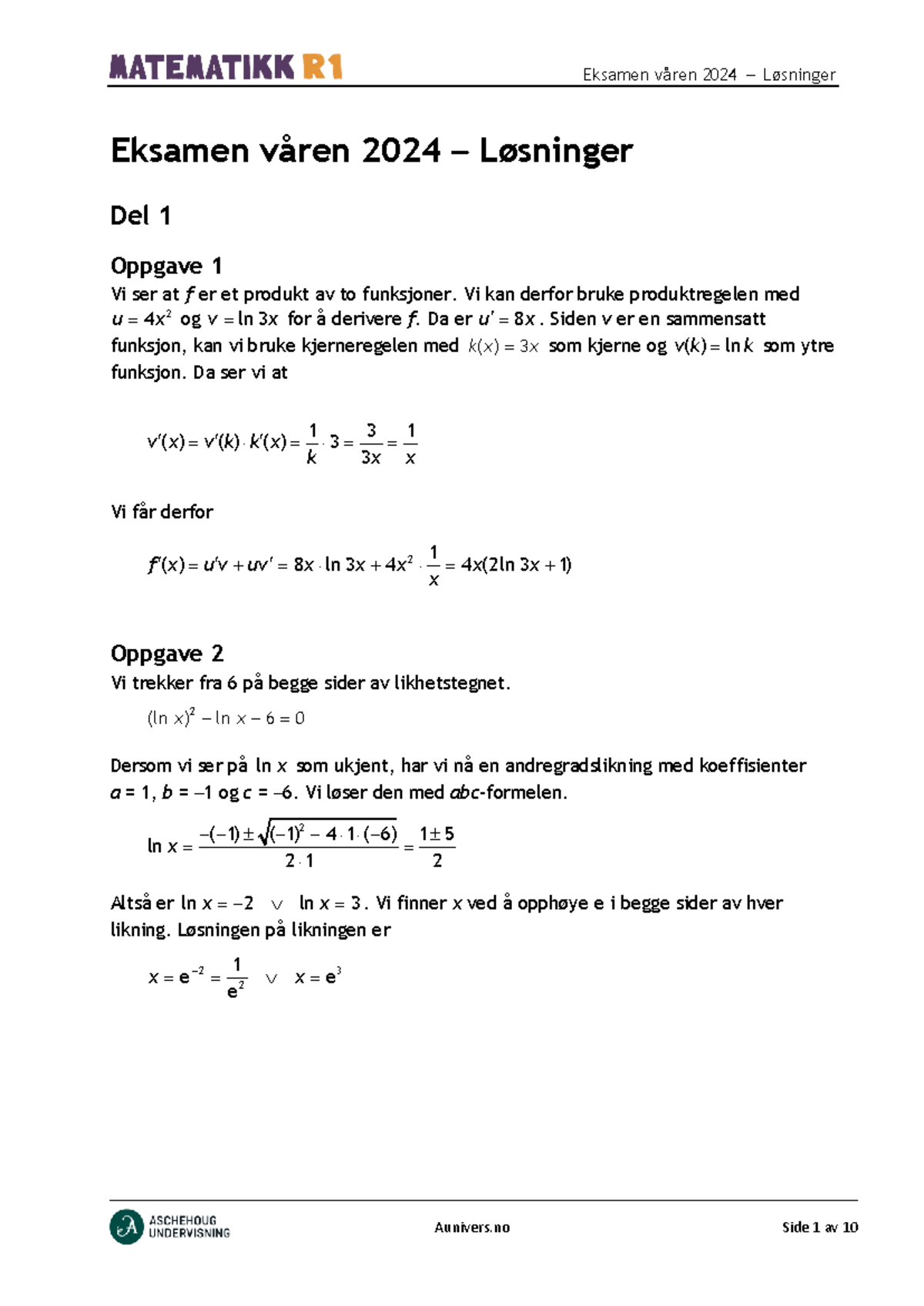 Eksamen R1 V 2024 – Fullstendige Løsninger og Forklaringer - Studocu
