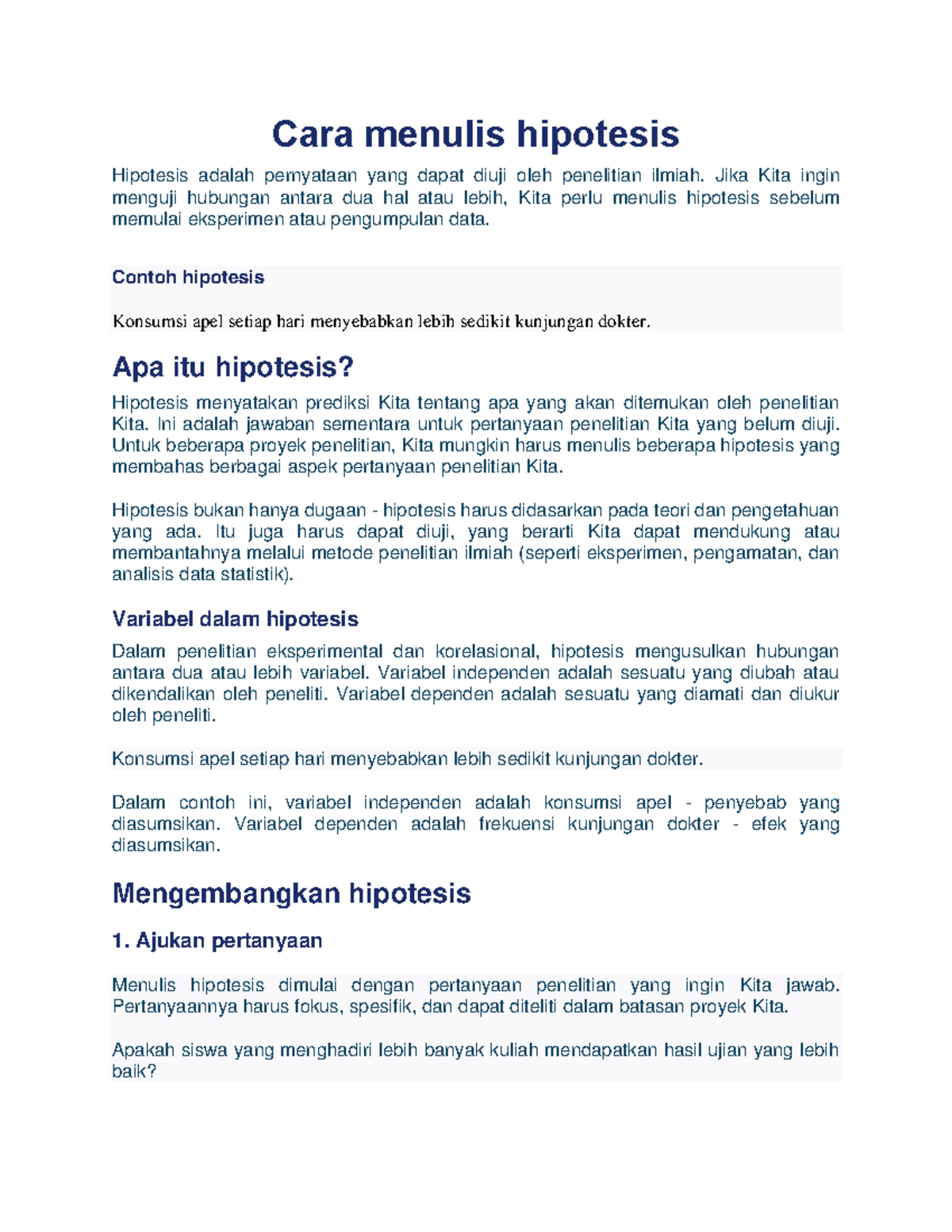 Panduan Lengkap: Cara Menulis Hipotesis dalam Penelitian - Studocu