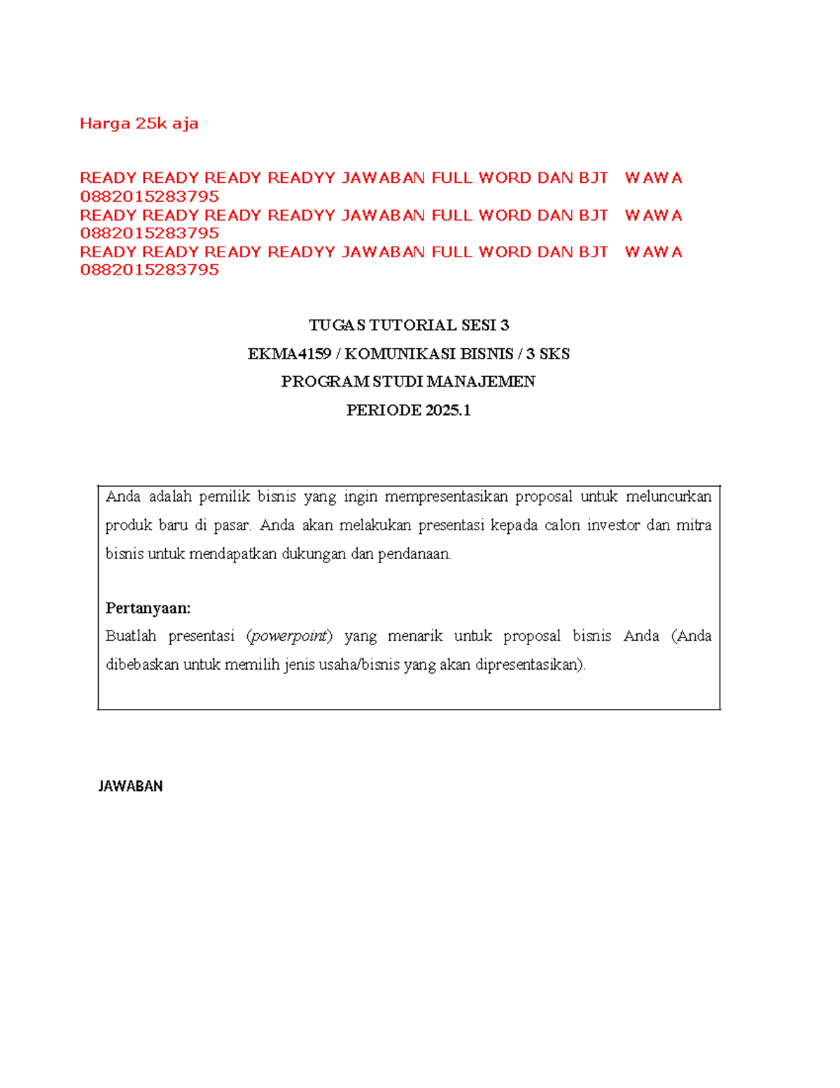 Tugas 3: Proposal Bisnis untuk Produk Baru - EKMA4159 Komunikasi Bisnis - Studocu