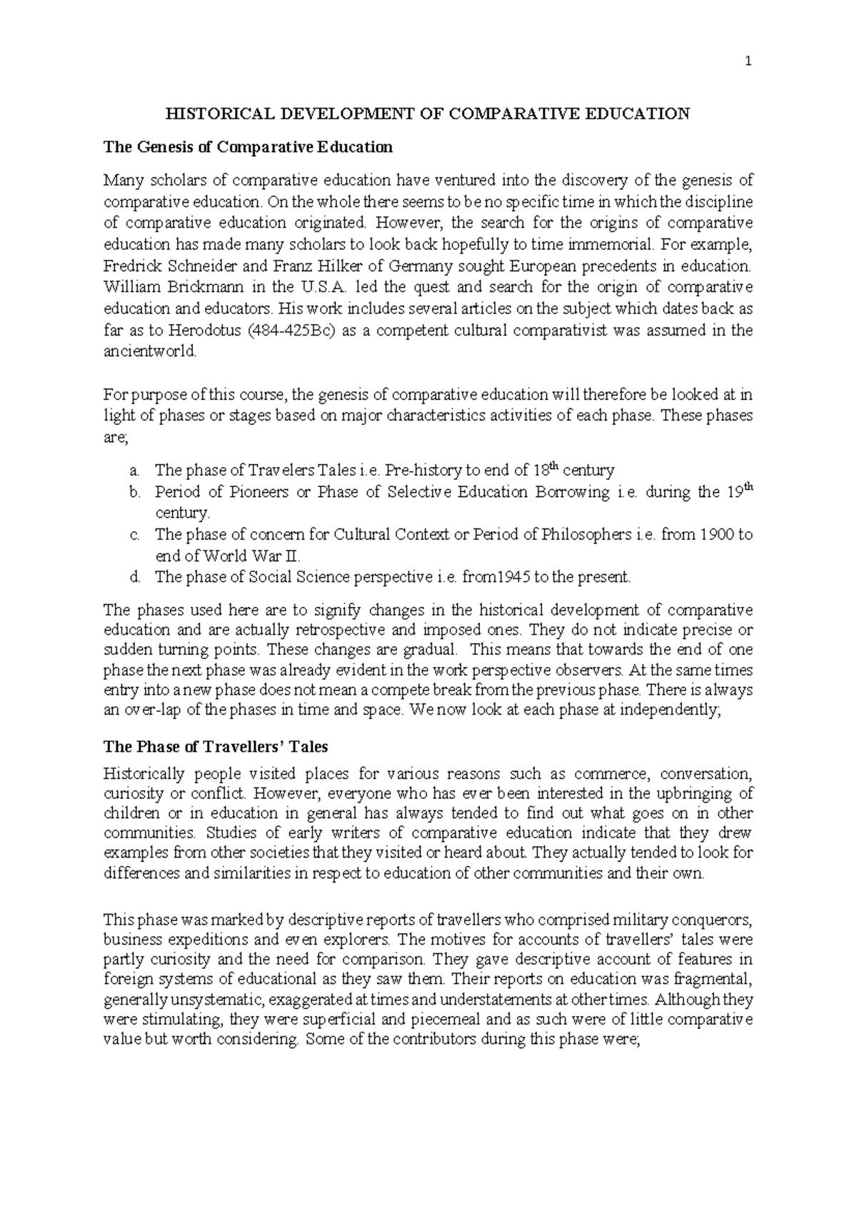 Historical Development of Comparative Education - HISTORICAL ...