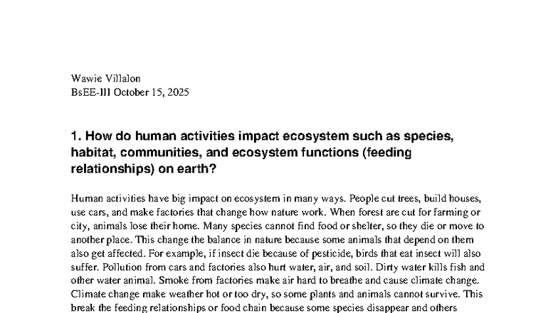 Activity 2 - Human Impact on Ecosystems and Biodiversity - Studocu