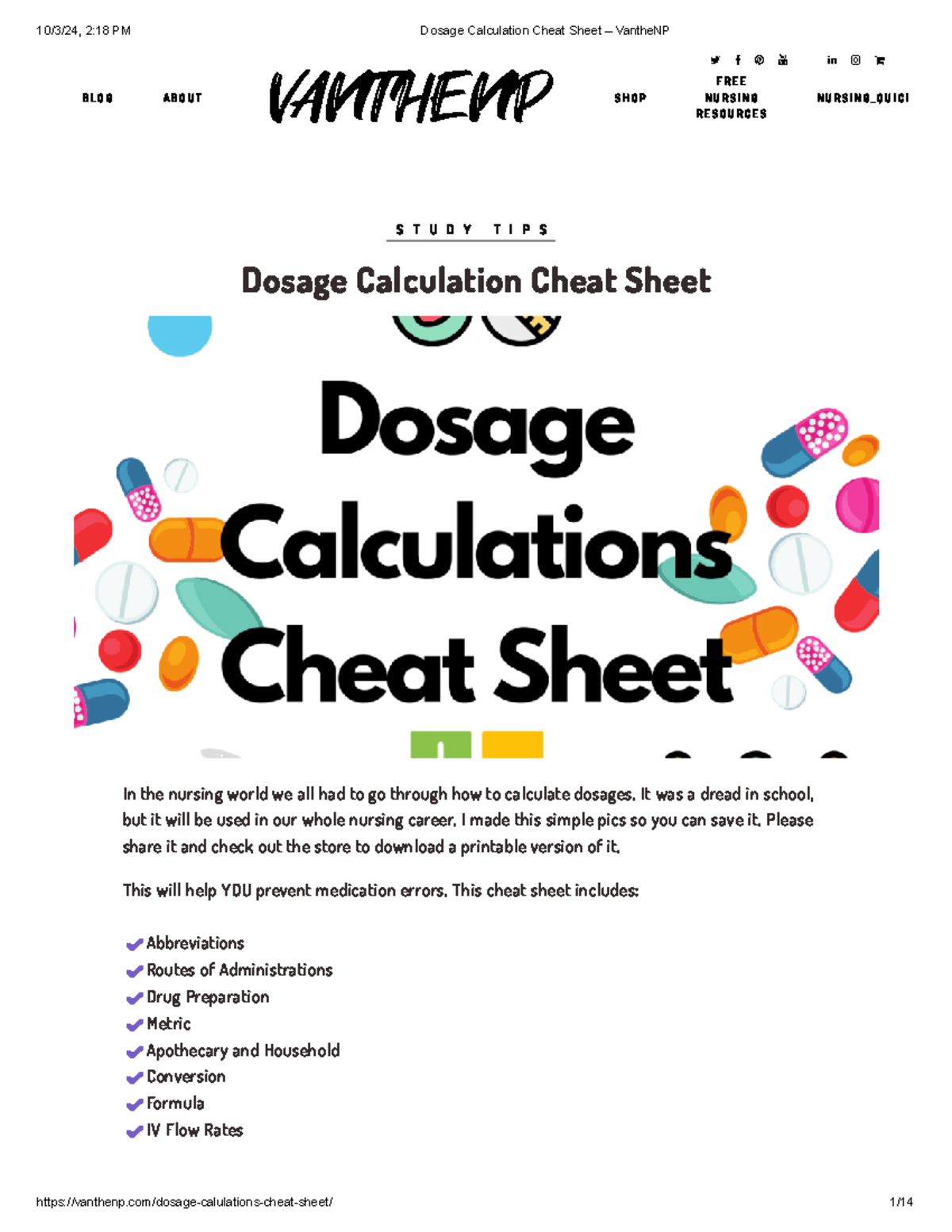 Dosage Calculation Cheat Sheet – Vanthe NP - Dosage Calculation Cheat ...