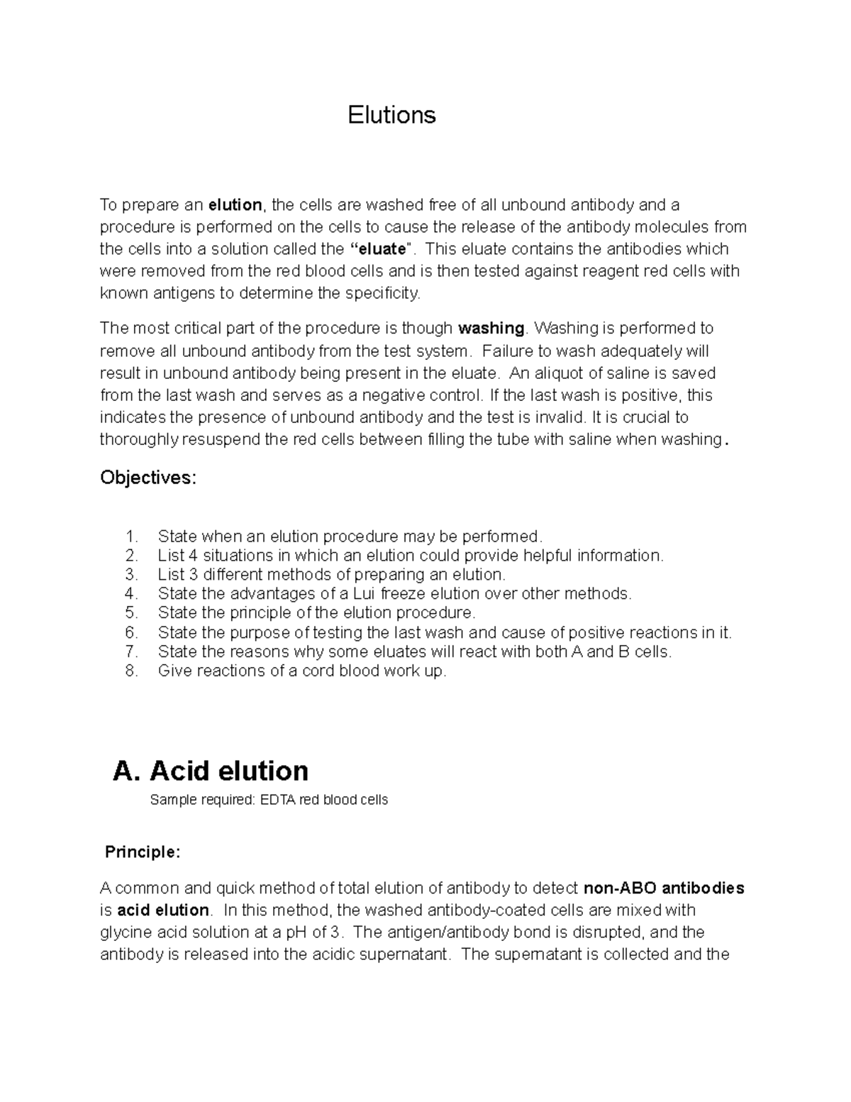MLS 4240 Elution Procedure: Techniques and Key Considerations - Studocu