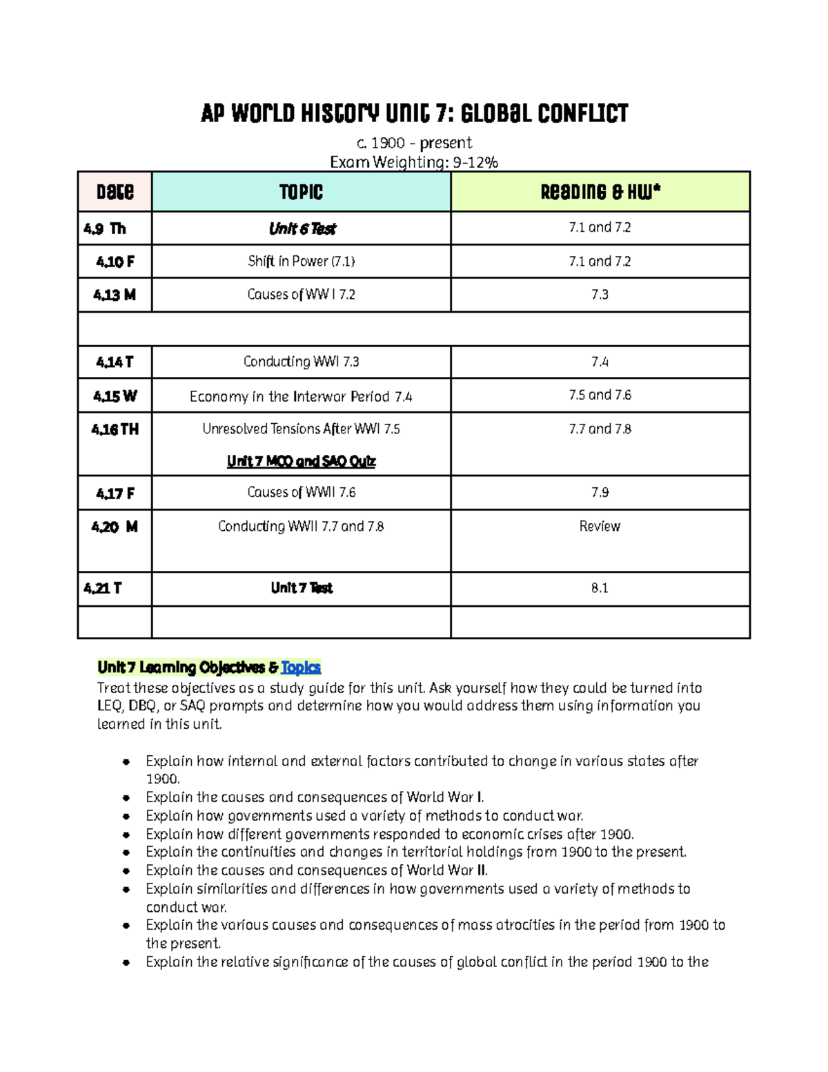 AP World History Unit 7: Global Conflict Study Guide (Sp26) - Studocu