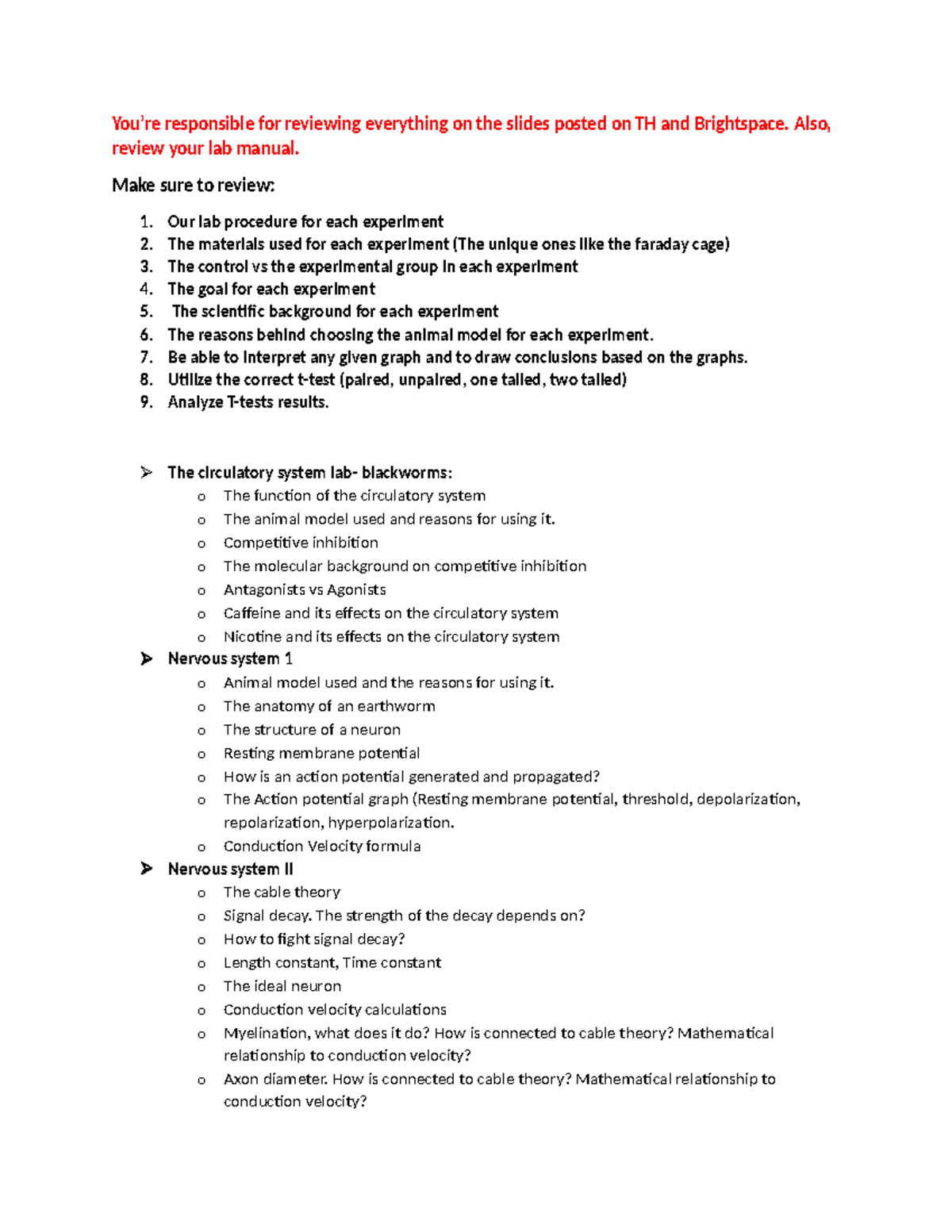 Final Review Sheet for BIOL 101: Lab Procedures & Key Concepts - Studocu