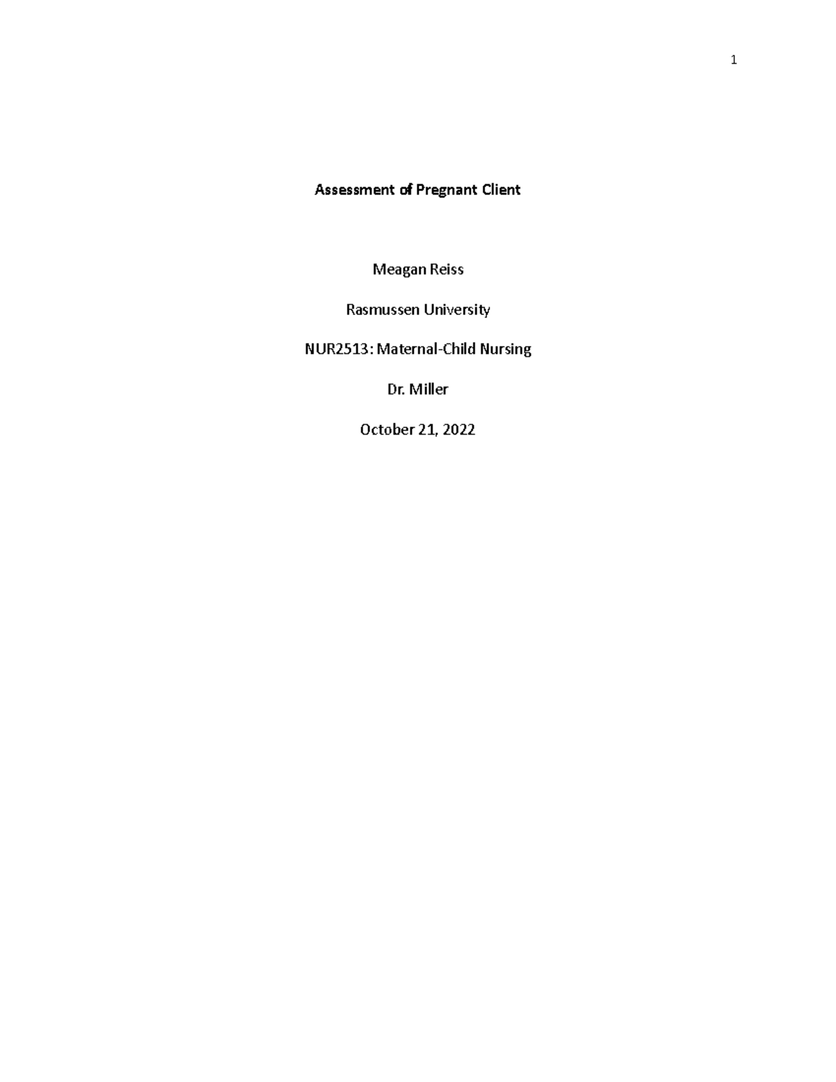Assessment of Pregnant Client - Assessment of Pregnant Client Meagan ...