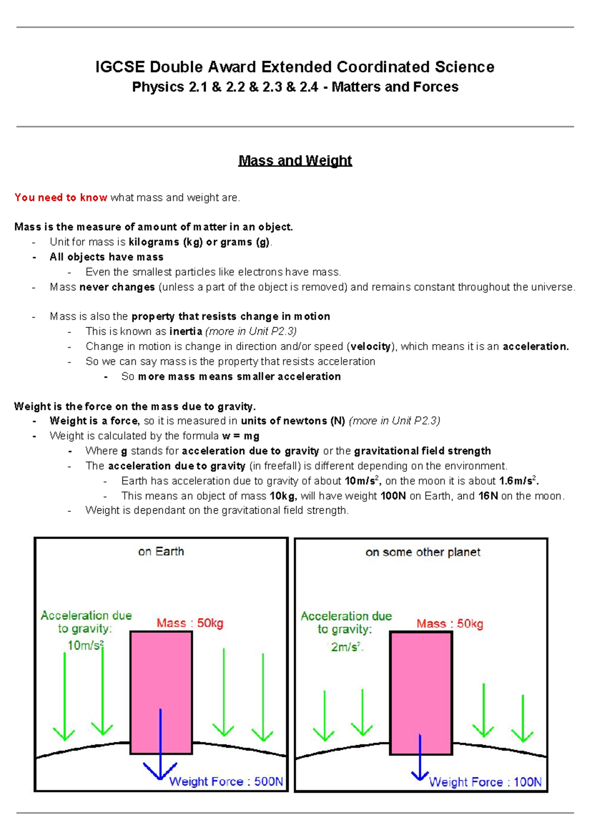 IGCSE Double Award Extended Coordinated Science P2: Matters and Forces ...