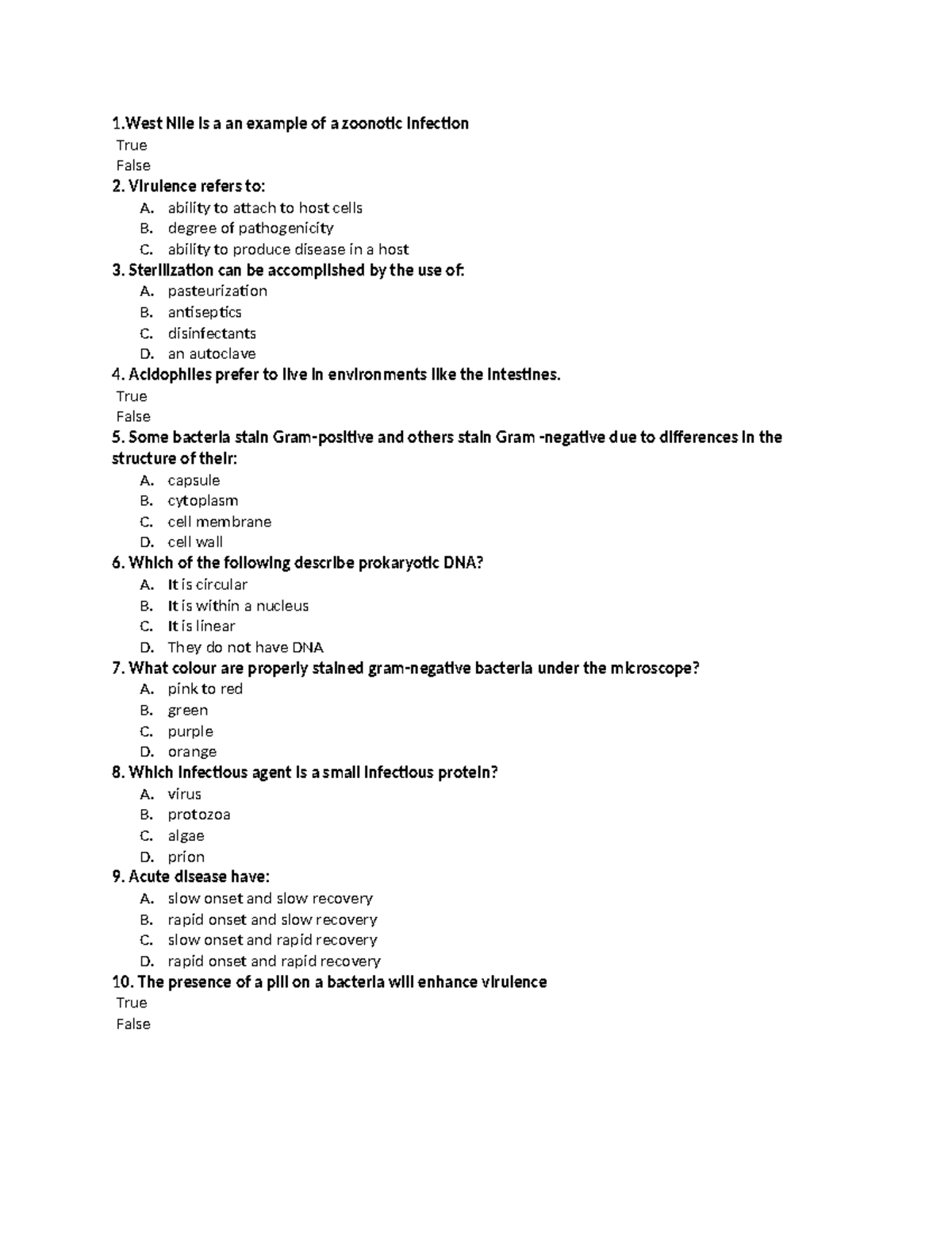Microbiology Test - Practice Questions and Answers (BIO 101) - Studocu
